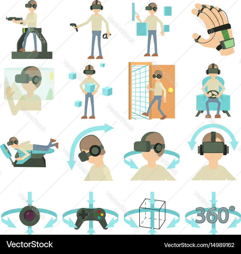 Virtual reality icons set cartoon style Royalty Free Vector
