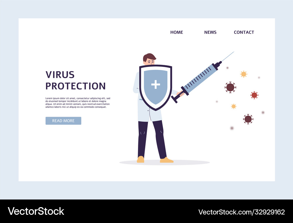 Virus protection web banner with doctor holding Vector Image