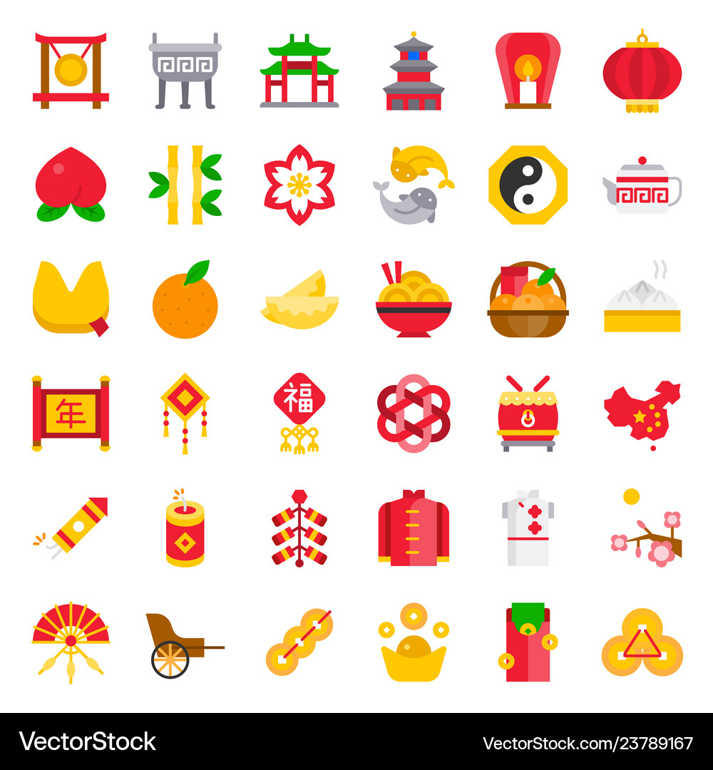Chinese lunar new year set flat style icon Vector Image