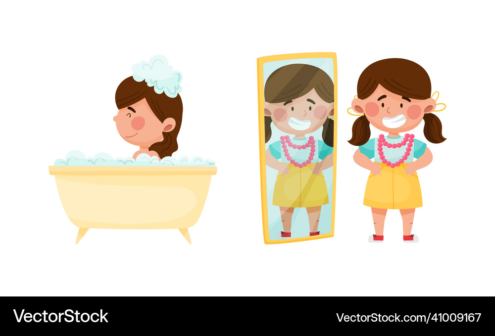 Cute girl daily routine activities set child Vector Image