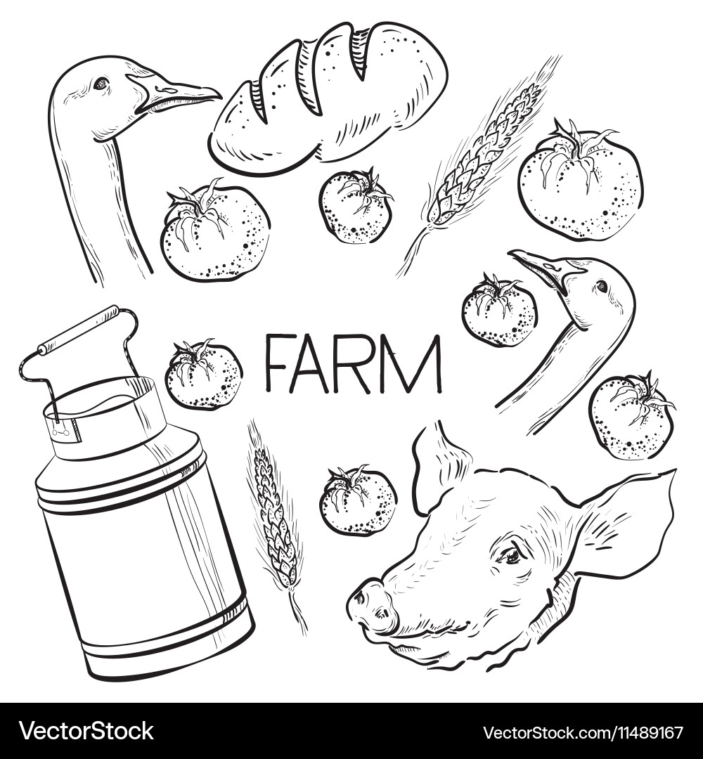 Farm collection - hand drawn set Royalty Free Vector Image