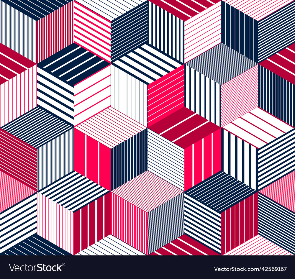 Geometric 3d seamless pattern with lined cubes Vector Image Geometric 3d seamless pattern with lined cubes Vector Image