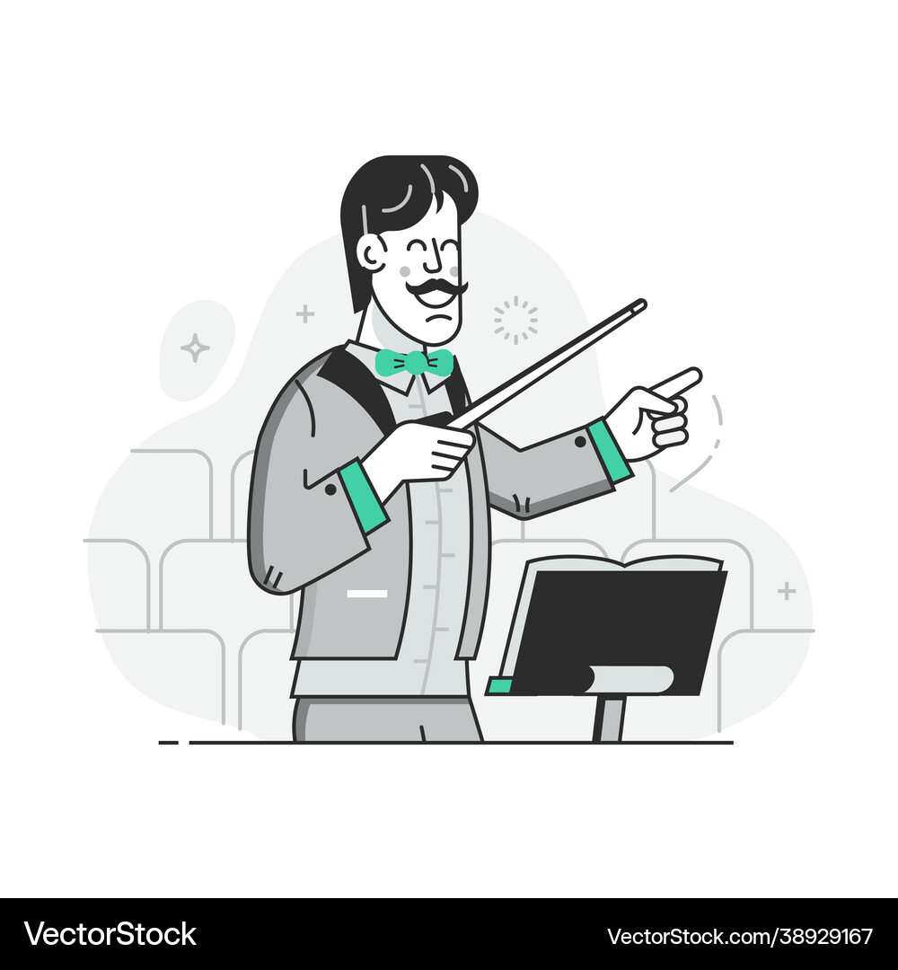 Happy orchestra conductor in line art design Vector Image