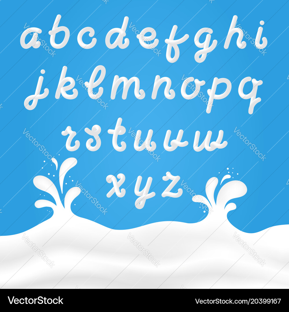 Milk font with latin letters white hand Royalty Free Vector