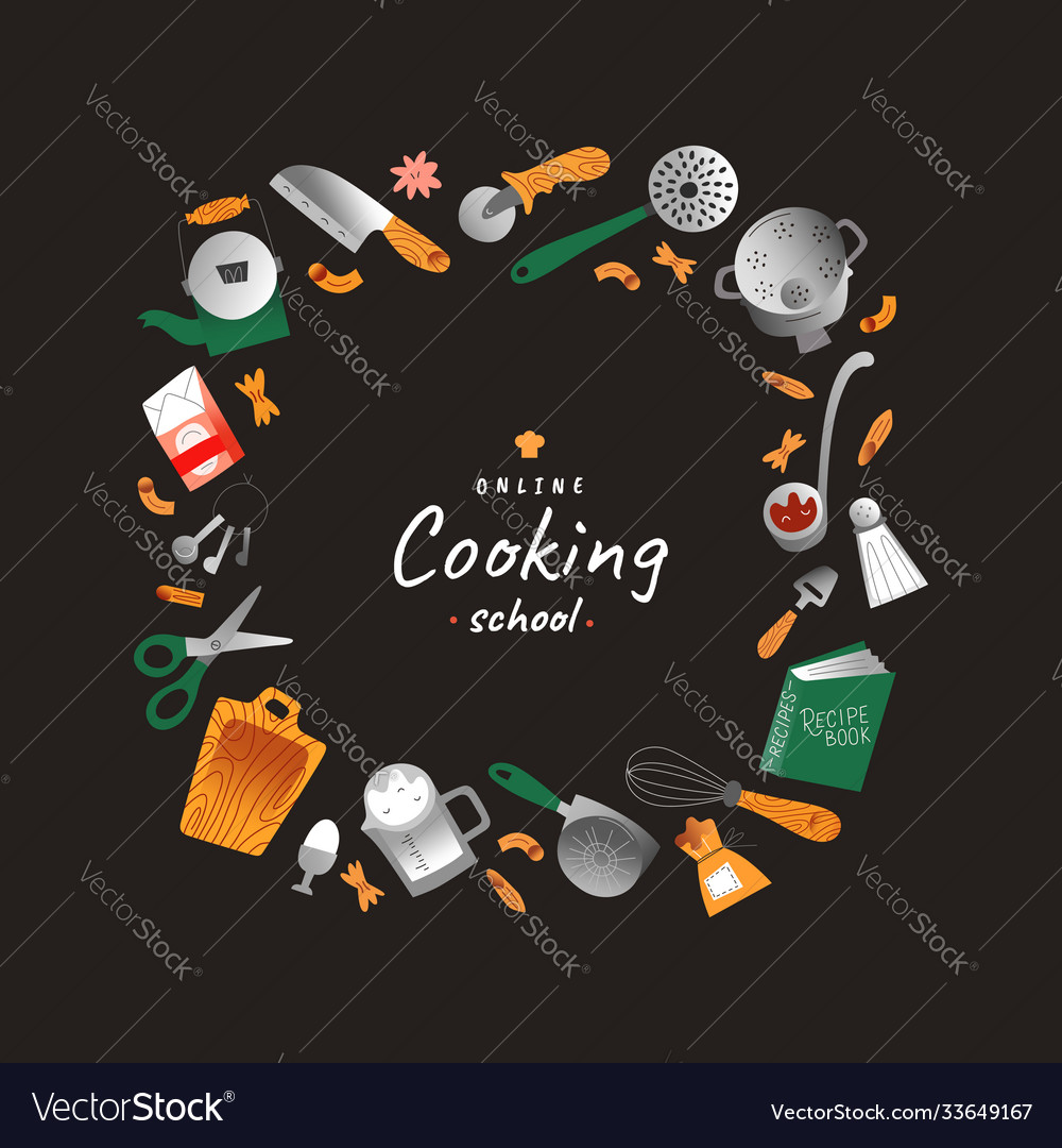 Online cooking classes frame border Royalty Free Vector