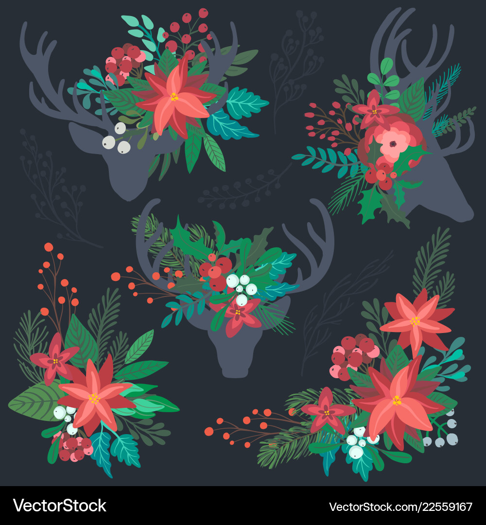 Set colorful christmas floral bouquets Royalty Free Vector