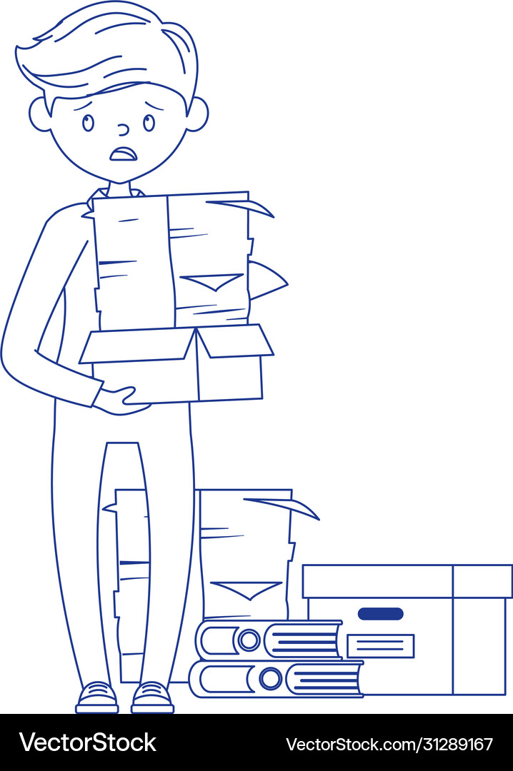 Stress at work worried employee with pile Vector Image