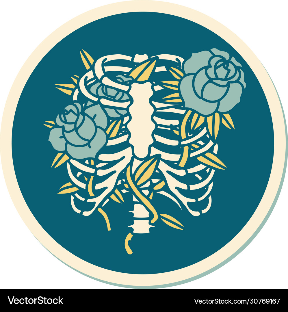 Tattoo style sticker a rib cage and flowers Vector Image