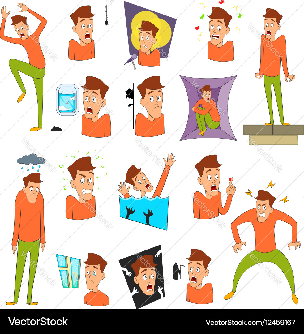 Various phobias icons set cartoon style Royalty Free Vector