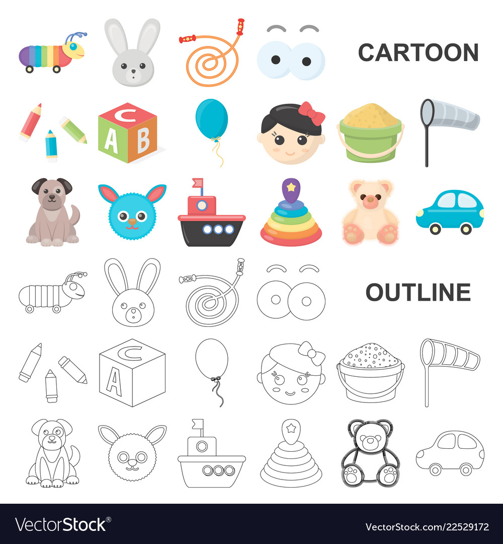 Children toy cartoon icons in set collection Vector Image