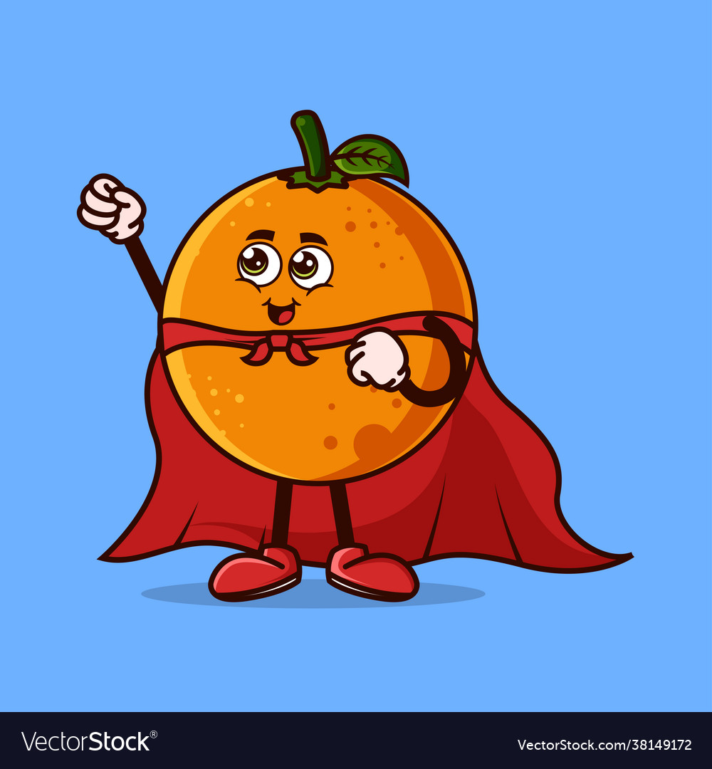 Cute orange fruit character with super hero Vector Image