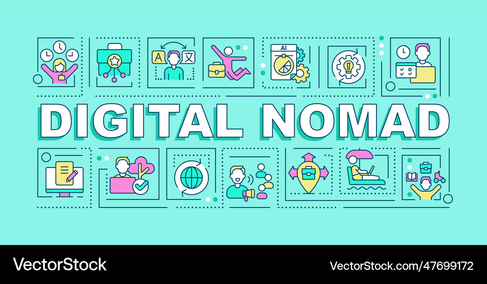 Digital nomad word concepts light blue banner Vector Image