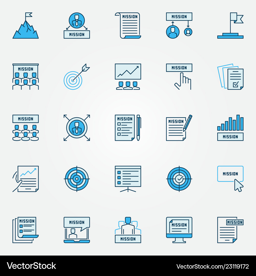 Mission statement blue icons set business Vector Image