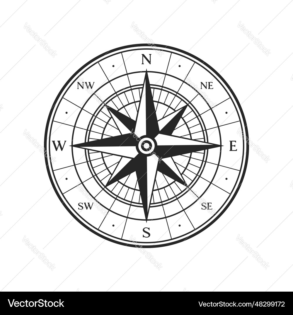 Old compass sign vintage map wind rose symbol Vector Image