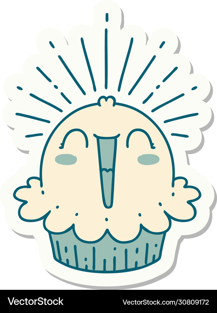 Sticker tattoo style happy singing cupcake Vector Image