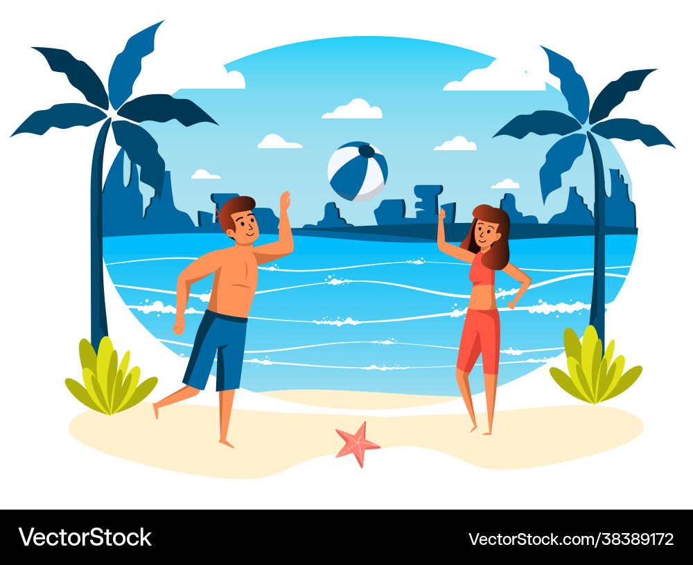 Summer vacation isolated scene couple playing Vector Image
