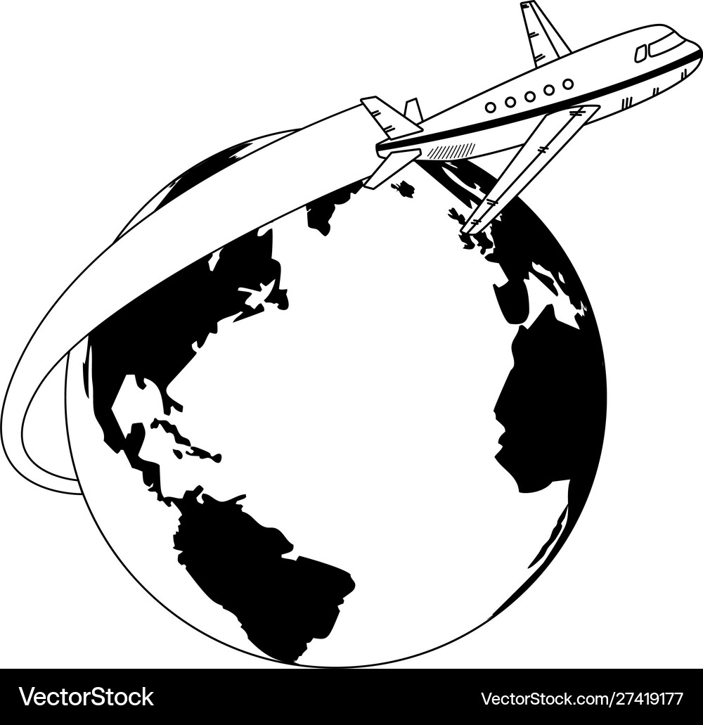 Airplane and earth planet icon Royalty Free Vector Image