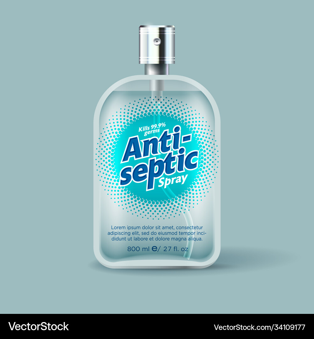 Antiseptic spray sanitizer label and packaging Vector Image