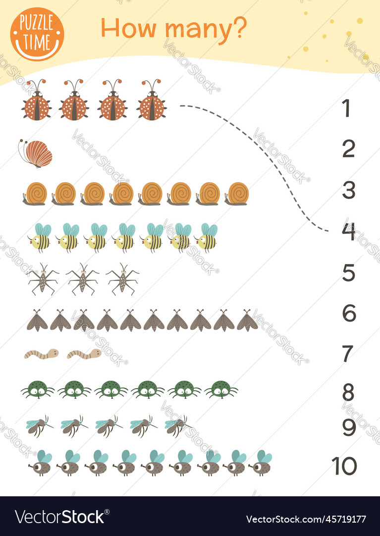 Counting game with insects math activity for Vector Image
