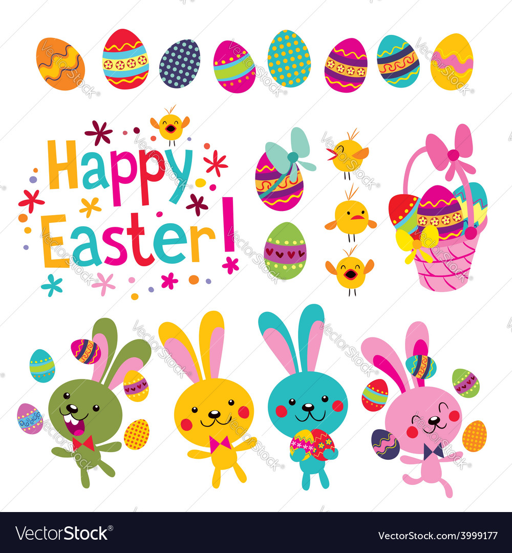 Happy easter design elements set Royalty Free Vector Image
