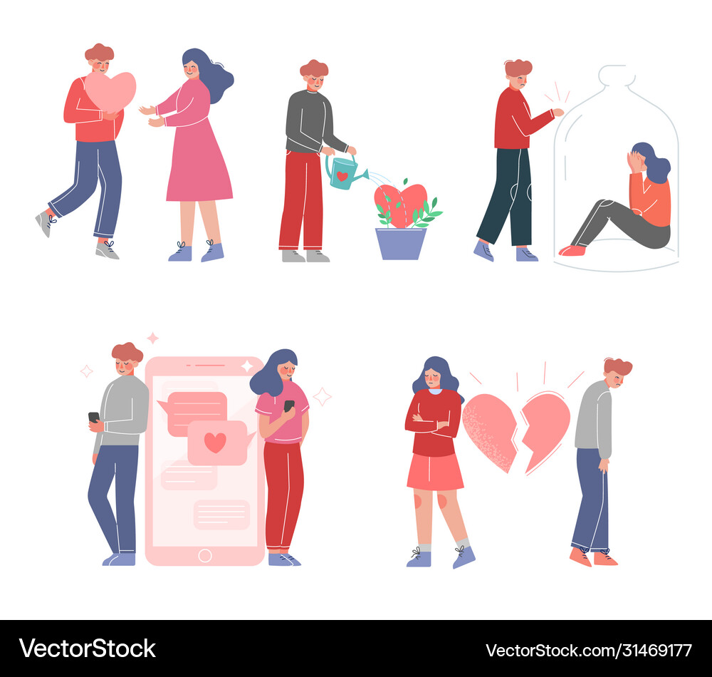 Loving couples relationships set online dating Vector Image
