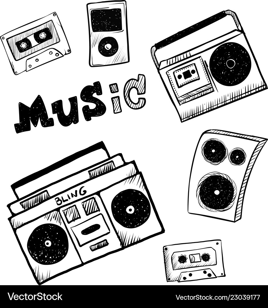 Retro music player icons musical attributes Vector Image