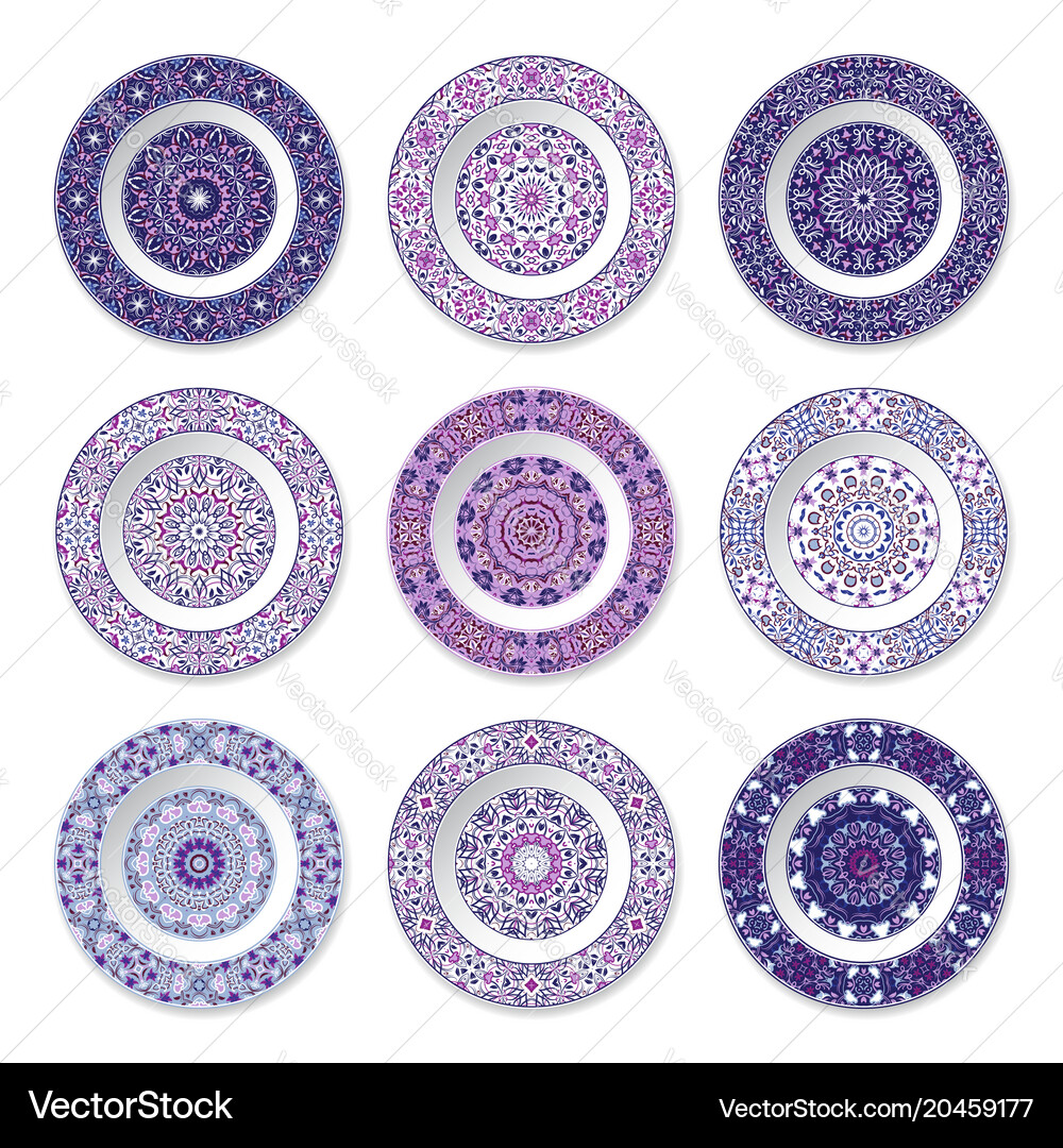 Set of nine decorative plates Royalty Free Vector Image