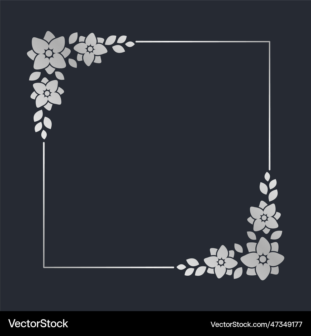 Square silver floral frame template luxury golden Vector Image