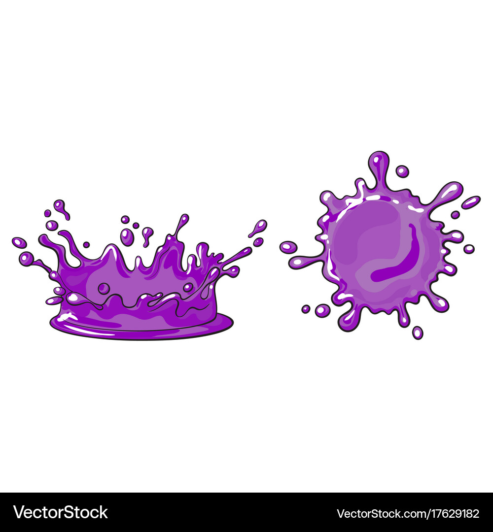 Cartoon purple juice drop splash set Royalty Free Vector