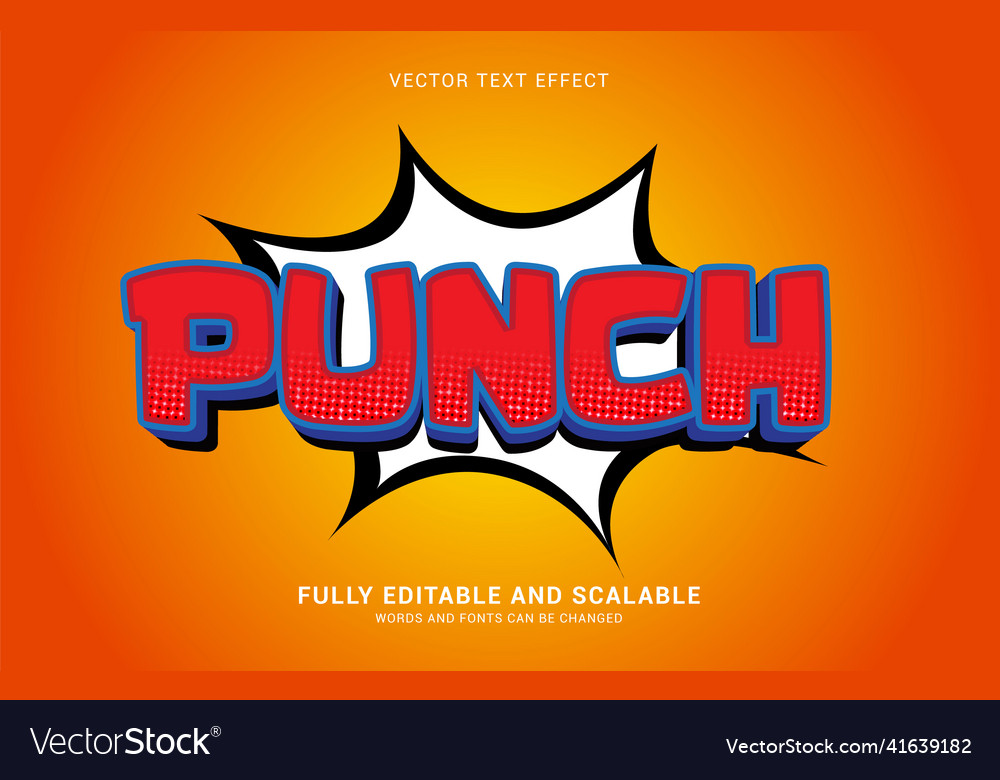 Editable text effect punch style Royalty Free Vector Image