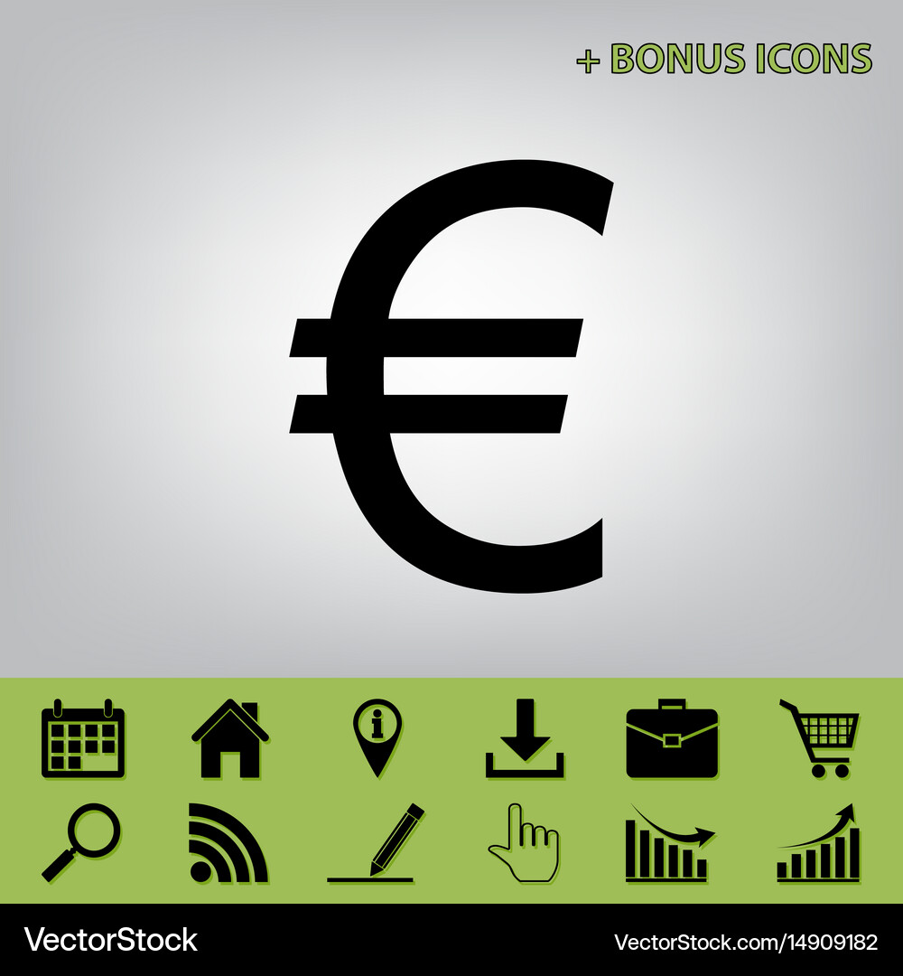 Euro sign black icon at gray background Royalty Free Vector