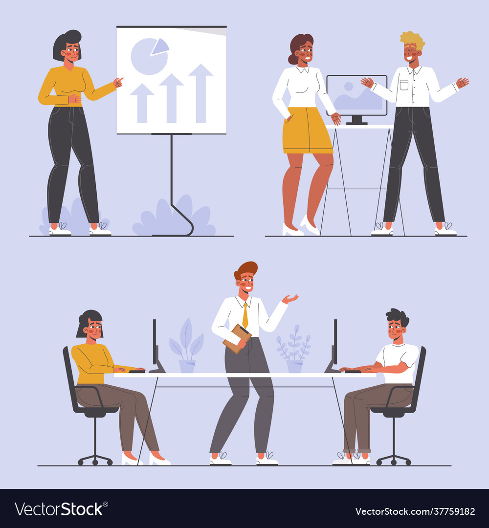 Flat working day Royalty Free Vector Image - VectorStock