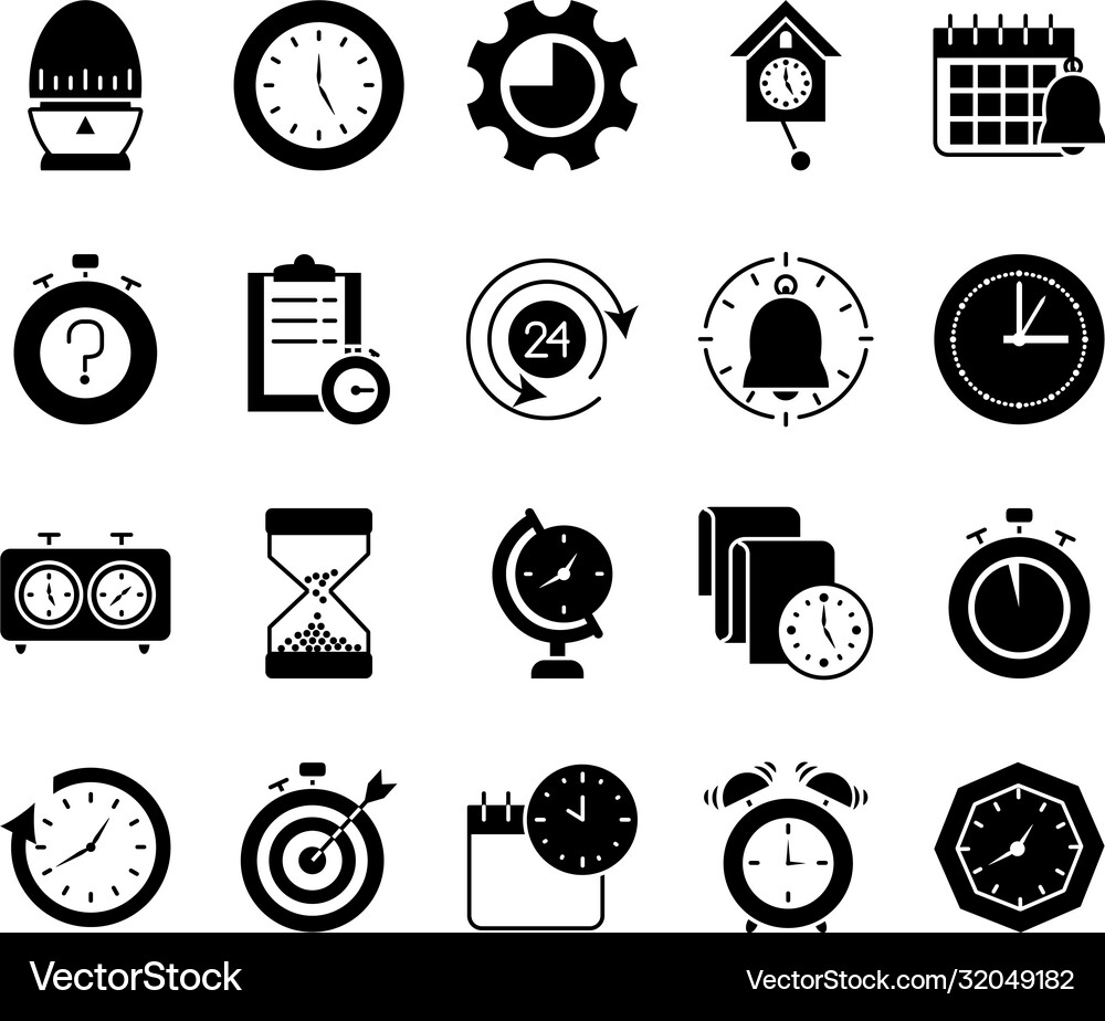 Hourglass and clocks icon set silhouette style Vector Image