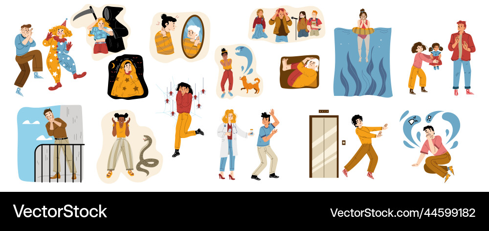 People fear phobias mental problems isolated set Vector Image