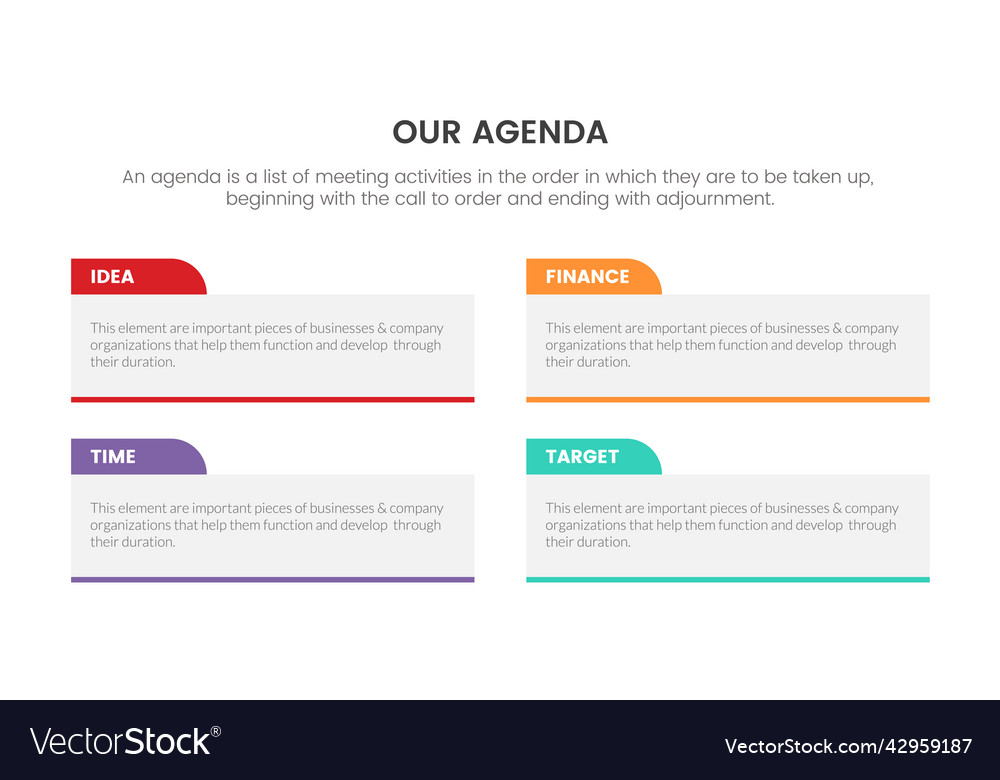 Agenda infographic concept for slide presentation Vector Image