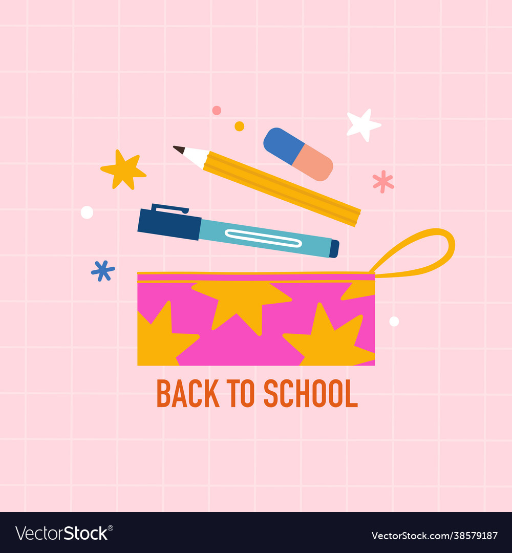 Back to school pencil bag and stationery Vector Image