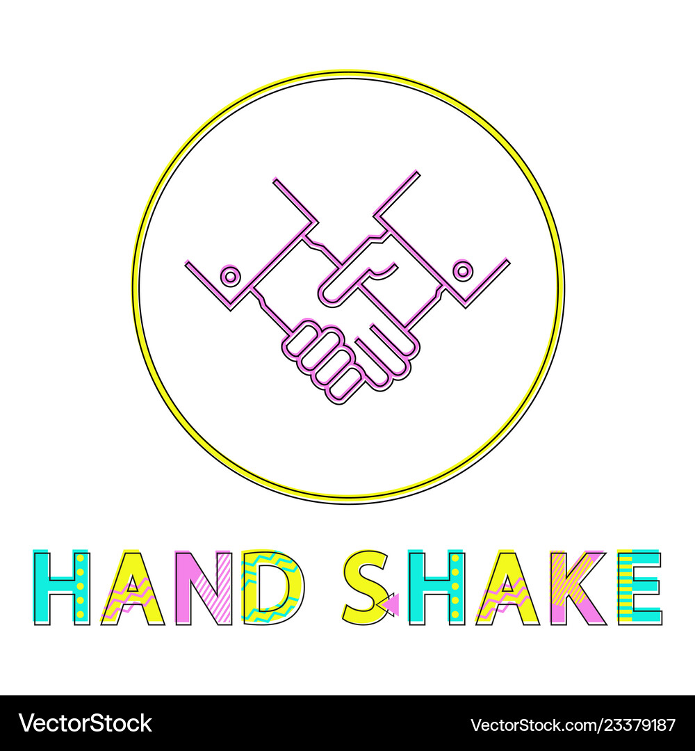 Hand shaking color line art icon in round frame Vector Image