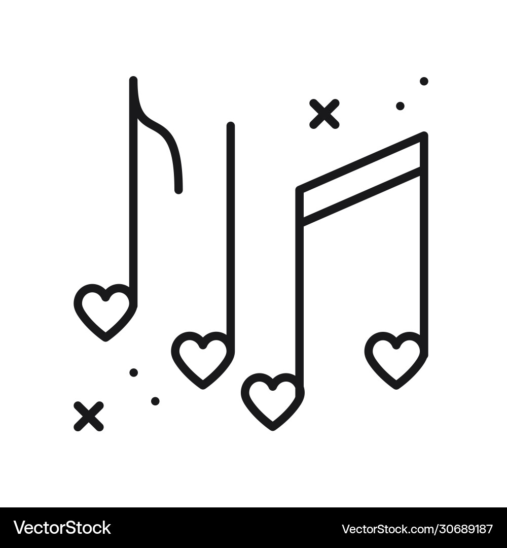 Music notes with hearts line icon disco dance Vector Image
