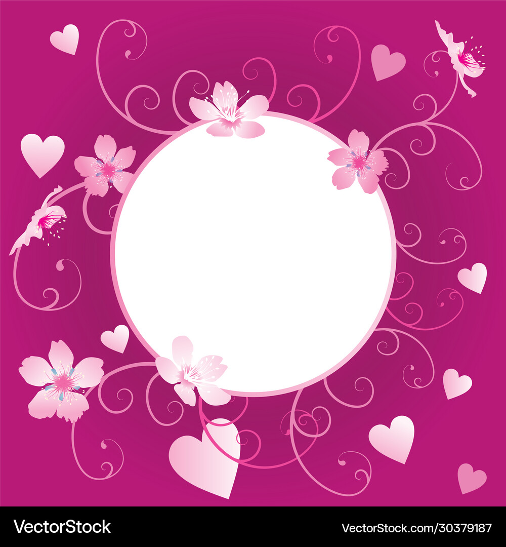 Pink flowers curves frame romantic template Vector Image