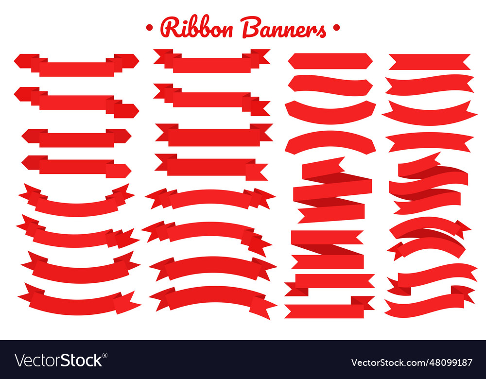 Red ribbon banner set flat ribbon Royalty Free Vector Image
