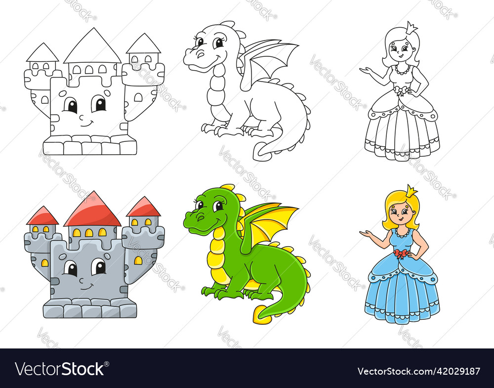 Set coloring page for kids fairytale theme Vector Image