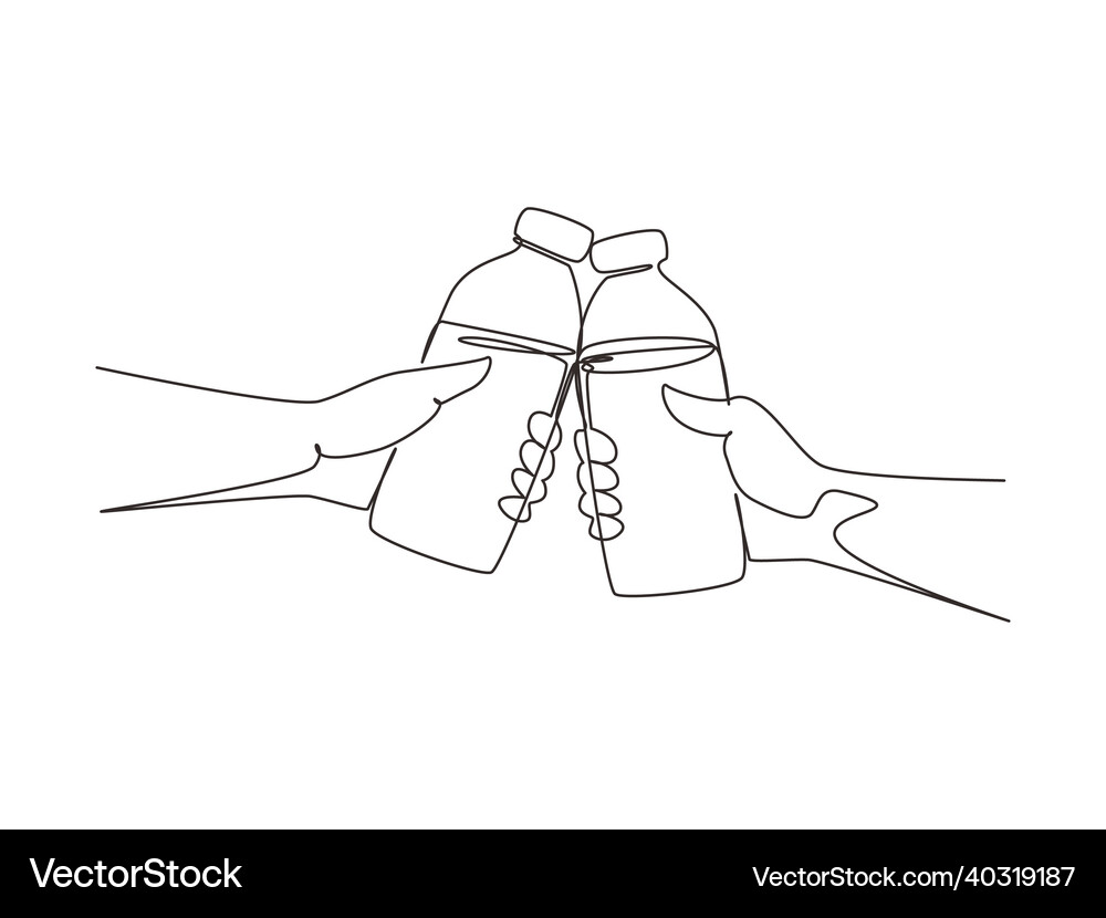 Single one line drawing cheers toast with milk Vector Image