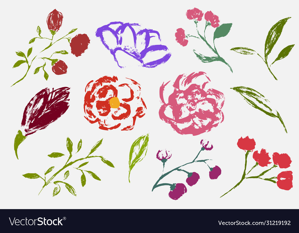 A set spring elements drawn hand Royalty Free Vector Image