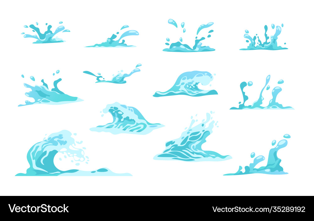 Cartoon water splash flowing wave drop or crown Vector Image
