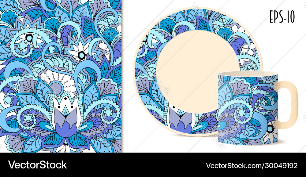 Colorful zen floral pattern with mandalas Vector Image