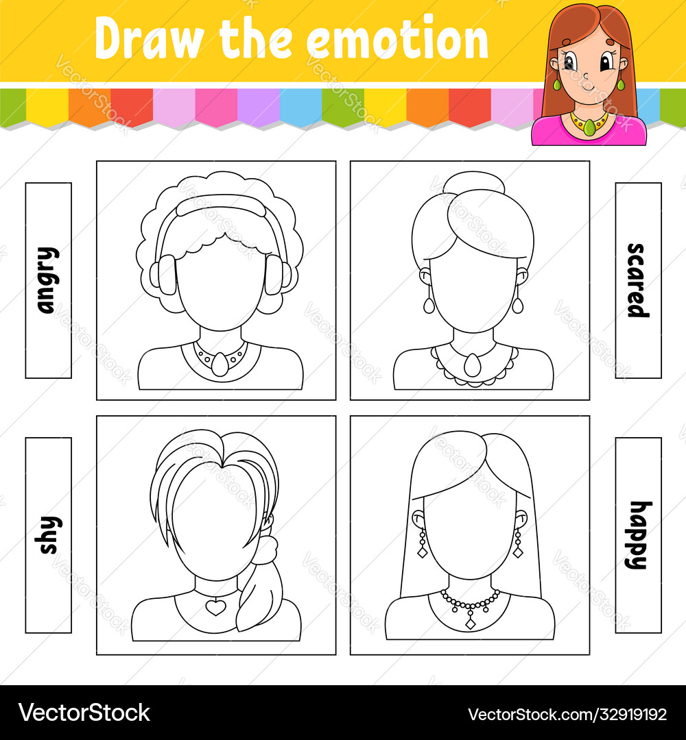 Draw emotion worksheet complete face Royalty Free Vector