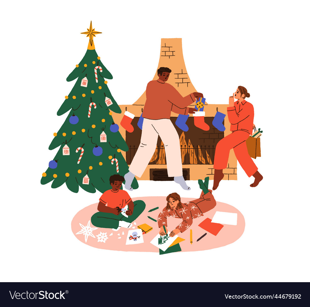 Family Children During Christmas Preparations Vector Image family-children-during-christmas-preparations-vector-image