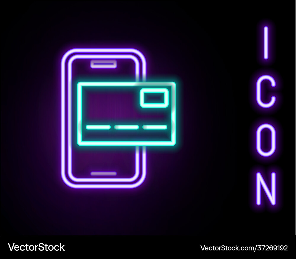 Glowing neon line mobile banking icon isolated Vector Image