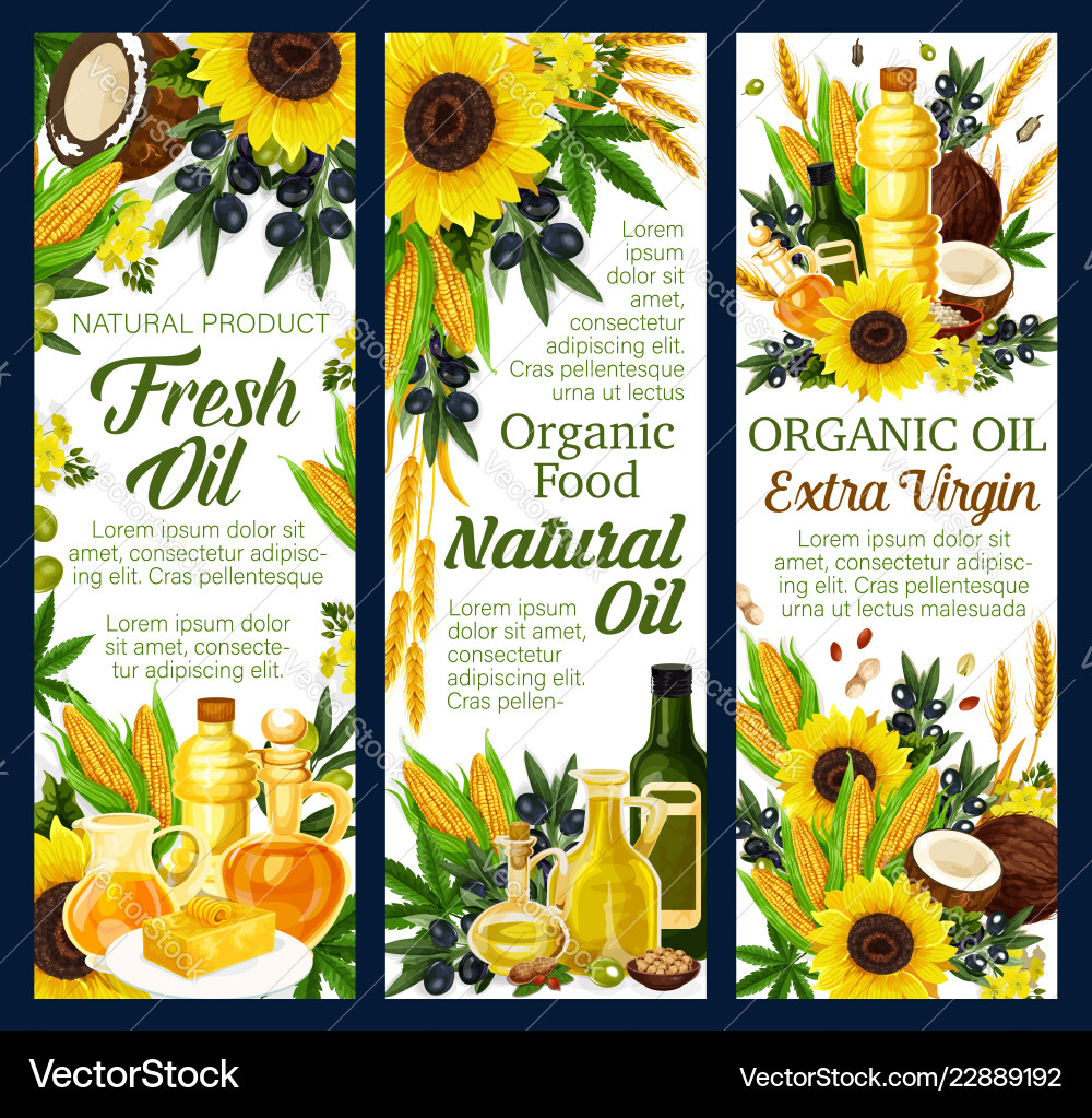 Organic vegetable and nut oils products Royalty Free Vector