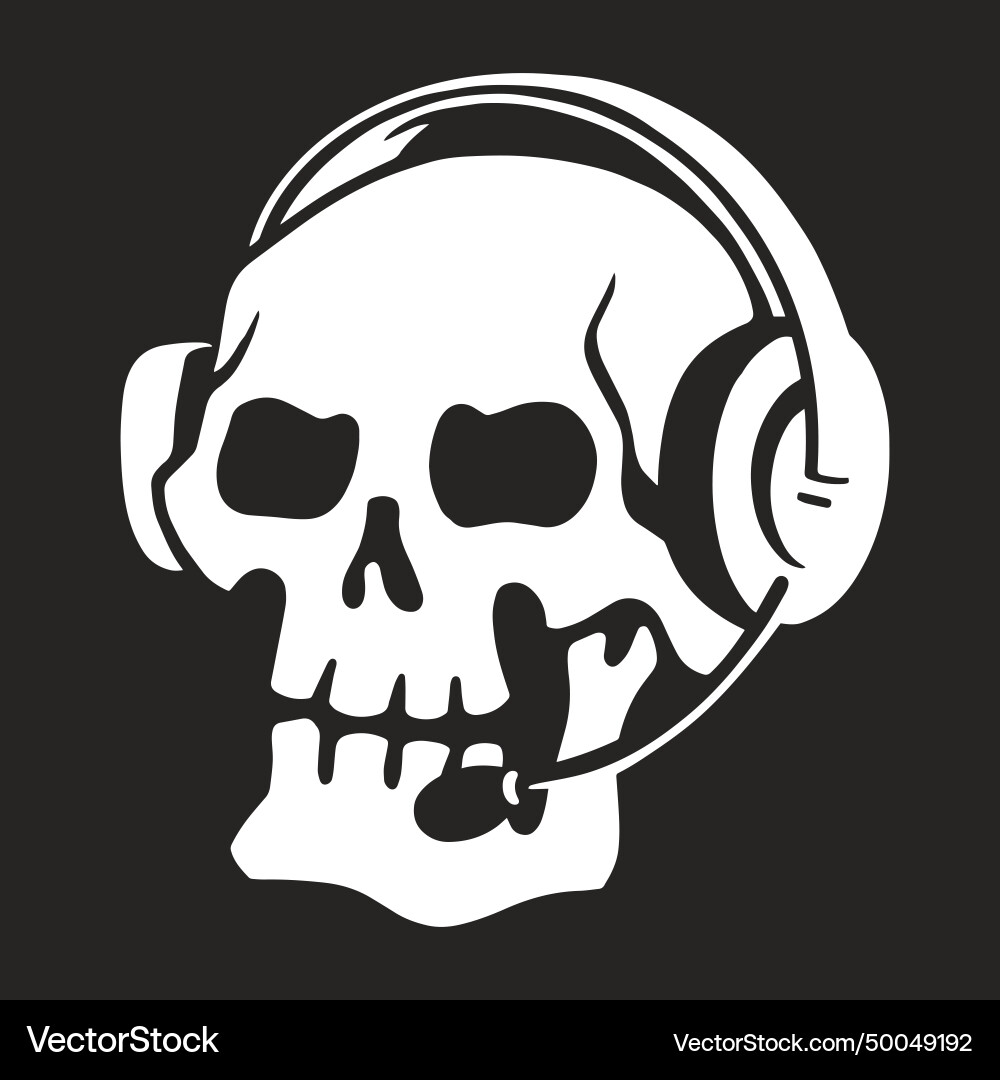 Skull in headphones monochrome element Royalty Free Vector